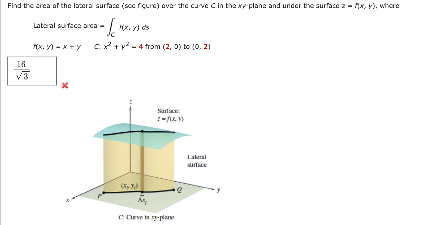 Solved Find the area of the lateral surface (see figure) | Chegg.com