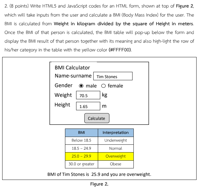 Solved 2. (8 points) Write HTML5 and JavaScript codes for an | Chegg.com