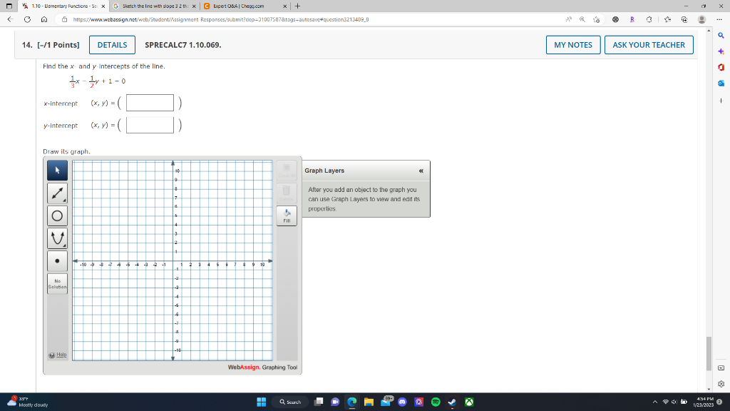 Find the x-and y-intercepts of the line. 31x−21y+1−0 | Chegg.com