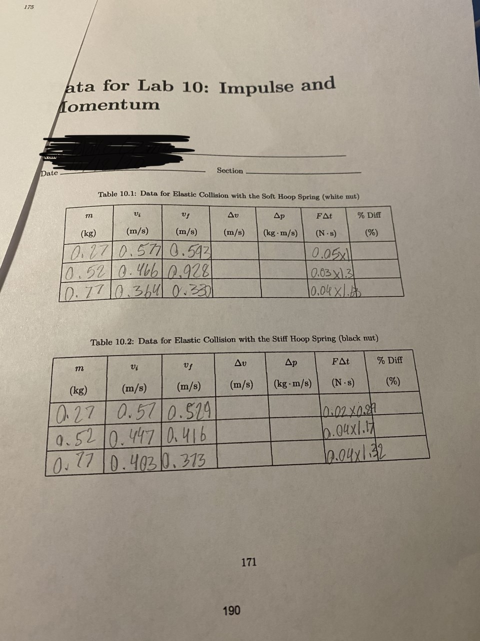 Solved 178 LAB 10. IMPULSE AND MOMENTUM Discussion 1. For | Chegg.com