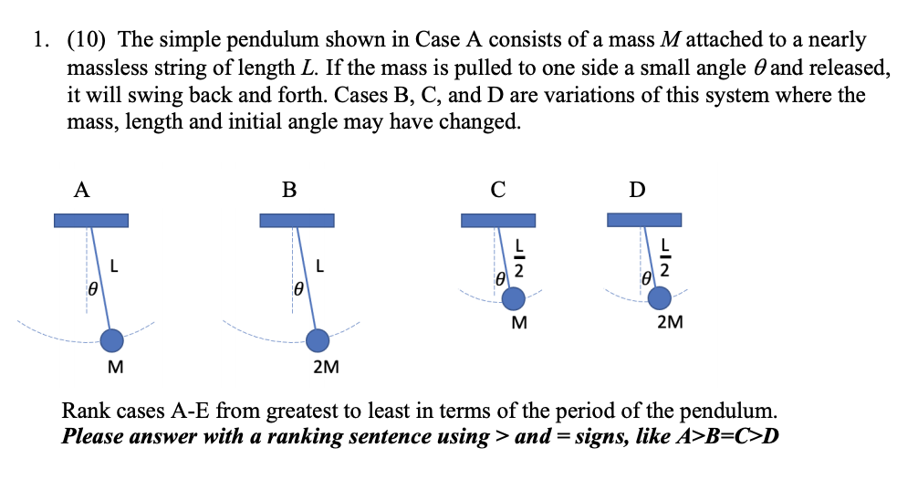 Solved 1 10 The Simple Pendulum Shown In Case A Consi - vrogue.co Solved 1 10 The Simple Pendulum Shown In Case A Consi - vrogue.co