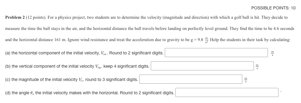 Solved Possible Points 10 Problem 2 12 Points For A 