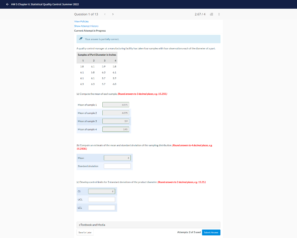 Solved ← HW 5 Chapter 6 Statistical Quality Control Summer | Chegg.com