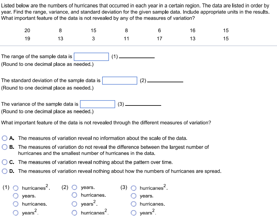 Solved Listed below are the numbers of hurricanes that | Chegg.com