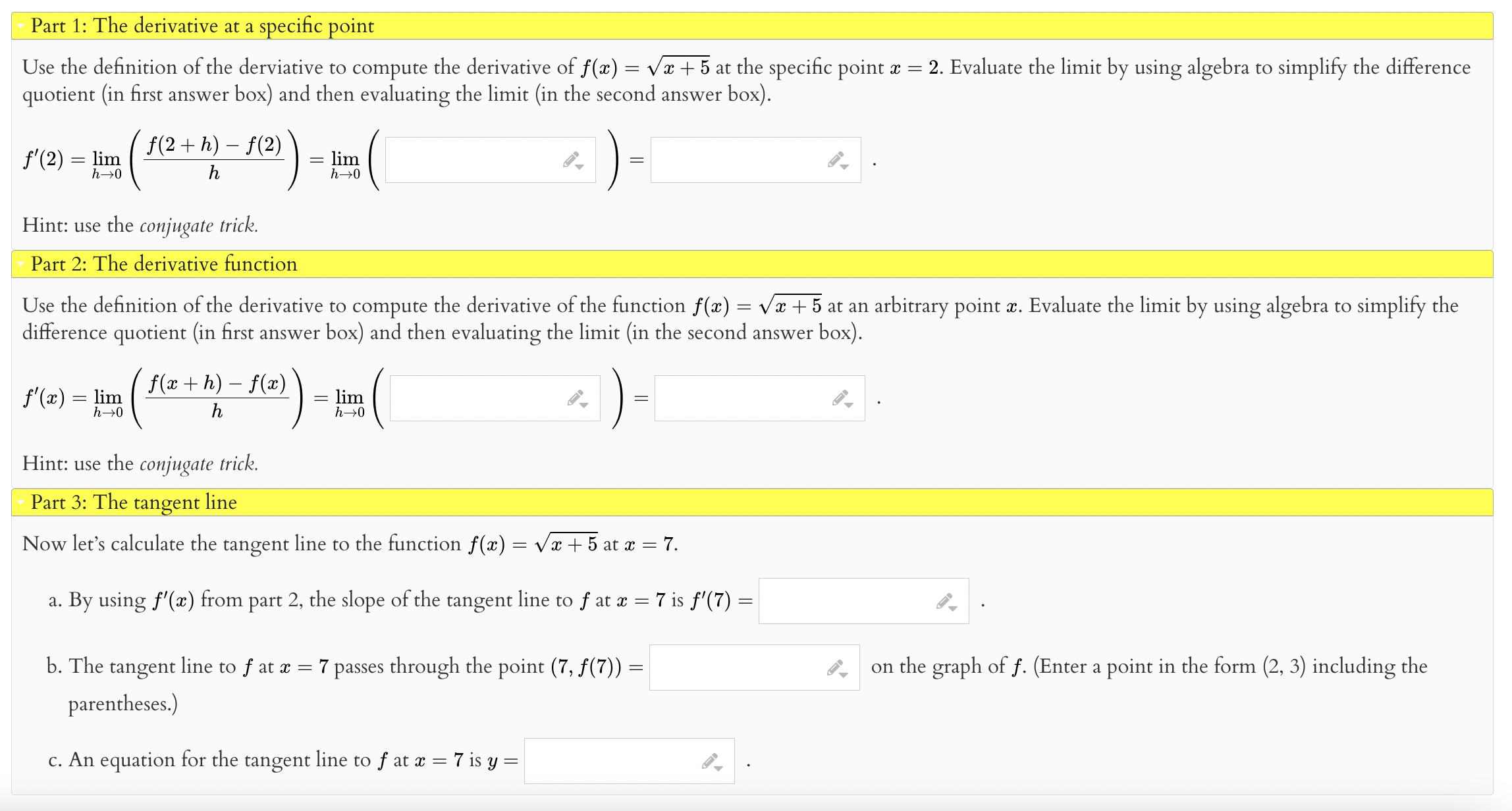 Use the definition of the derviative to compute the | Chegg.com