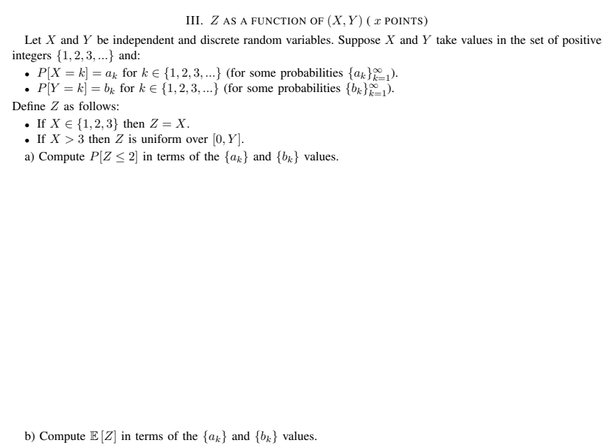 III. Z AS A FUNCTION OF (X,Y) ( 2 POINTS) Let X and Y | Chegg.com