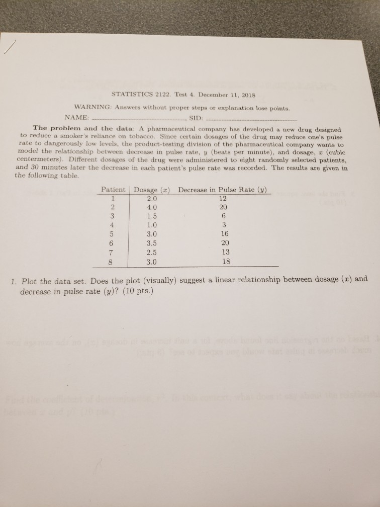 Solved STATISTICS 2122. Test 4. December 11, 2018 WARNING: | Chegg.com