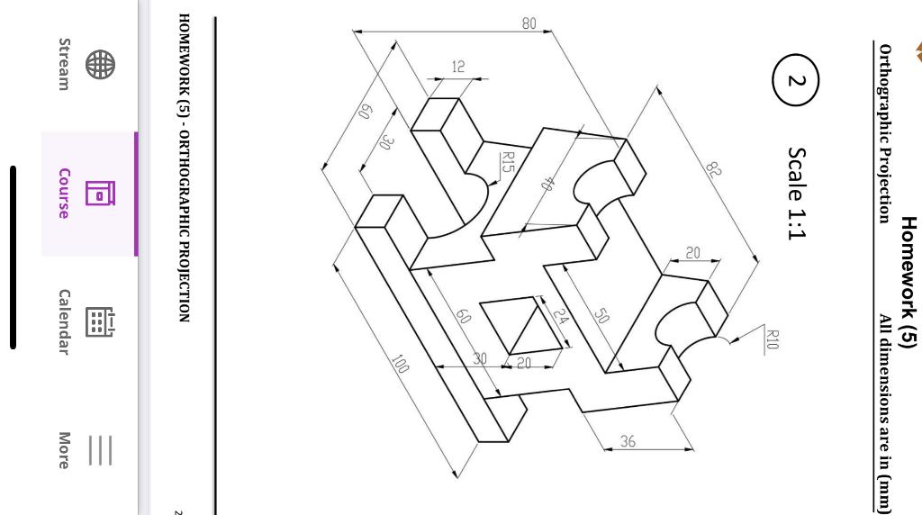 Solved Homework (5) Orthographic Projection All dimensions | Chegg.com