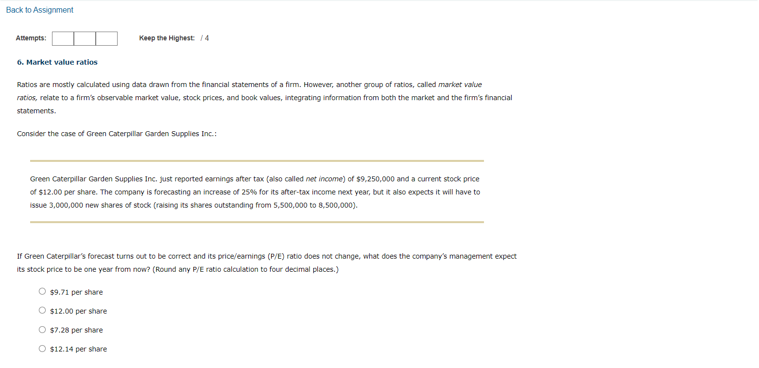Solved Back to Assignment Attempts: Keep the Highest: / 4 6. | Chegg.com