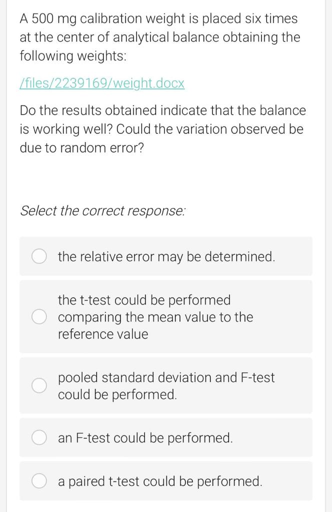 Solved A 500 mg calibration weight is placed six times at | Chegg.com