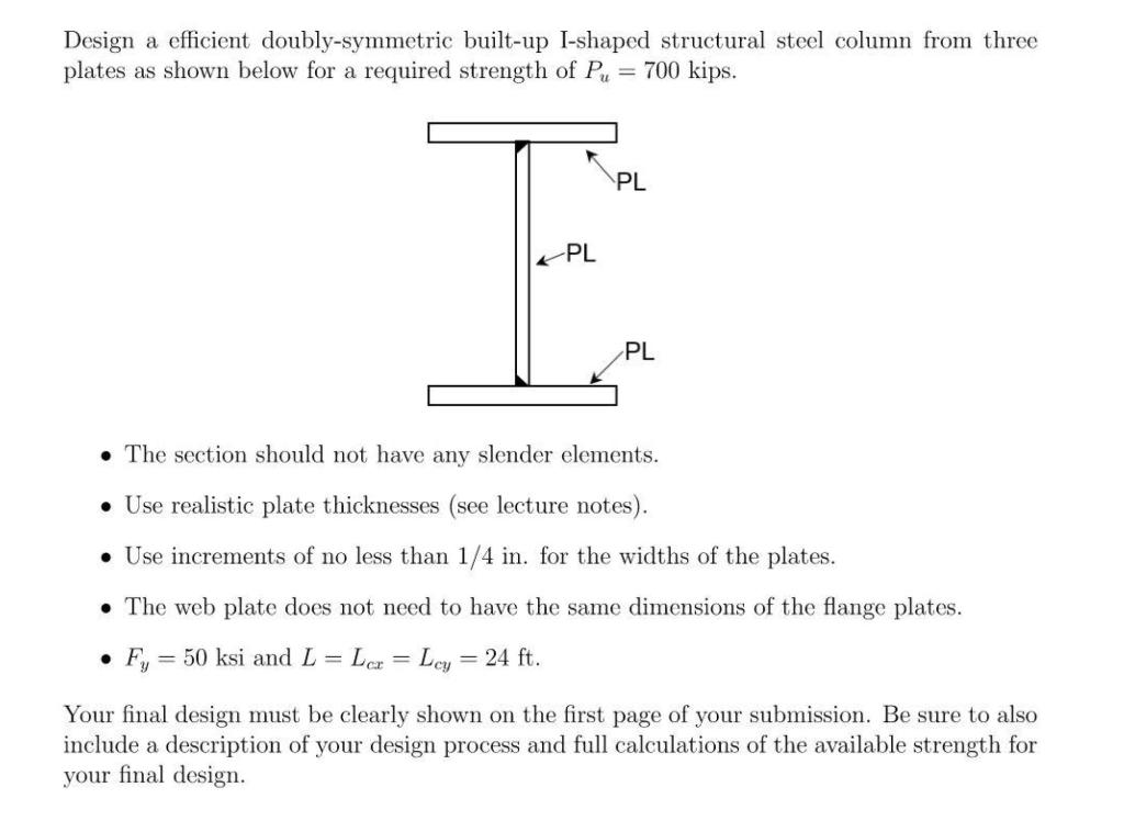 Solved Design a efficient doubly-symmetric built-up I-shaped | Chegg.com