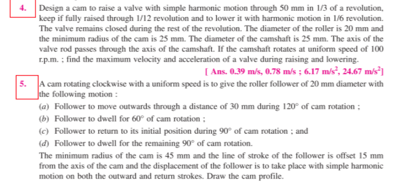 Solved 4. Design a cam to raise a valve with simple harmonic | Chegg.com