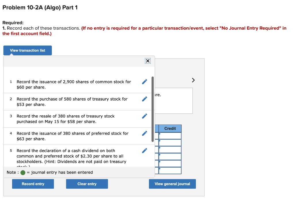 Solved Required information Problem 10-2A (Algo) Record | Chegg.com