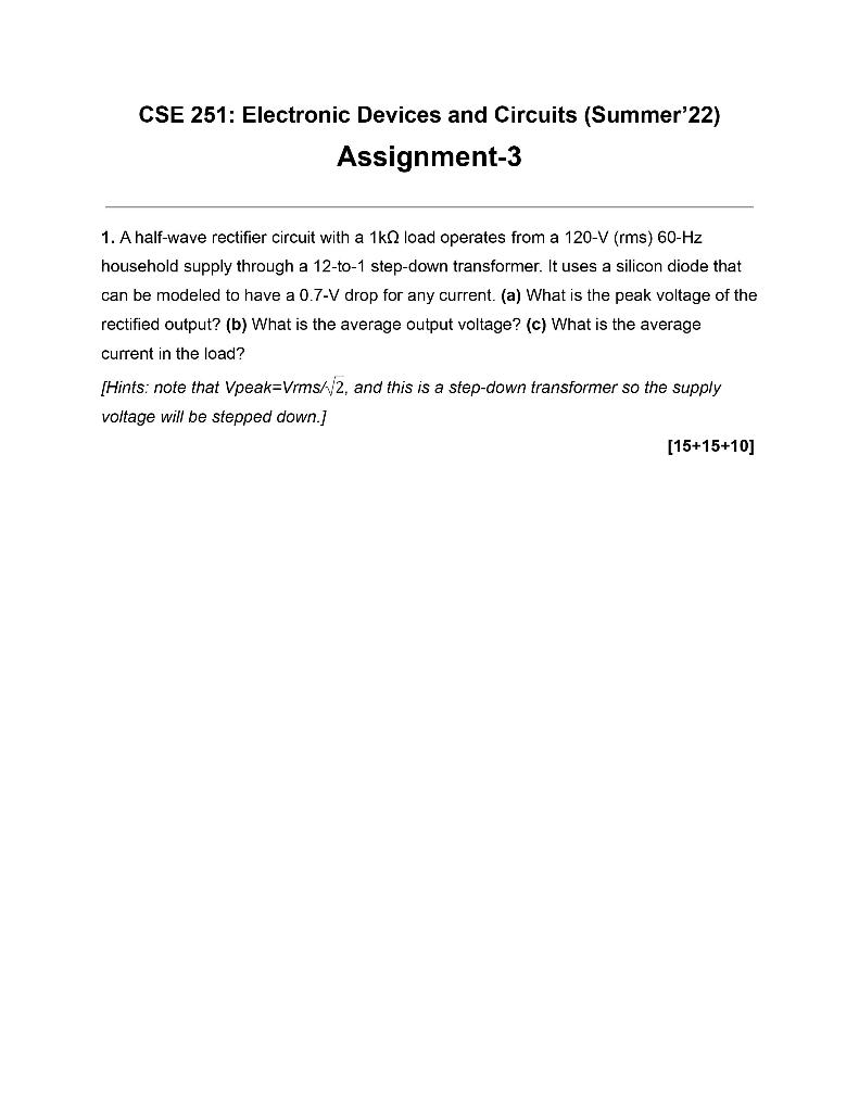 Solved CSE 251: Electronic Devices and Circuits (Summer'22) | Chegg.com