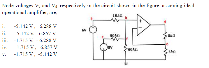 Solved Node voltages Vb and Va respectively in the circuit | Chegg.com