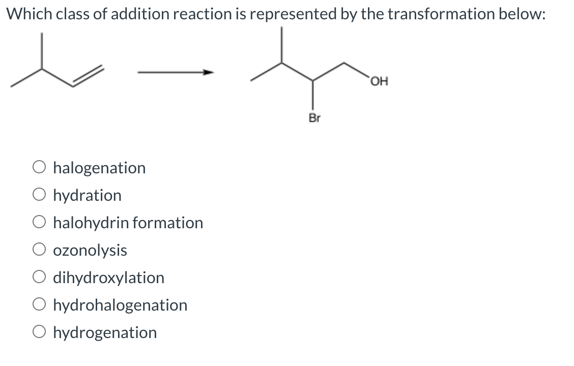 Solved Which class of addition reaction is represented by | Chegg.com