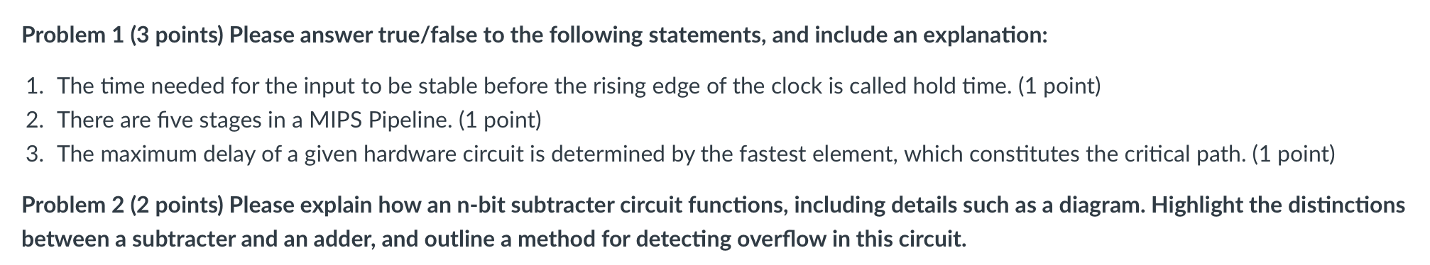 Solved Problem 1 ( 3 ﻿points) ﻿Please answer true/false to | Chegg.com