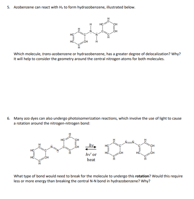 Solved 5. Azobenzene can react with H2 to form | Chegg.com