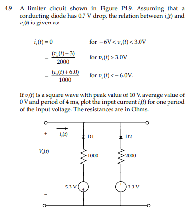 Solved 49 A limiter circuit shown in Figure P4.9. Assuming | Chegg.com