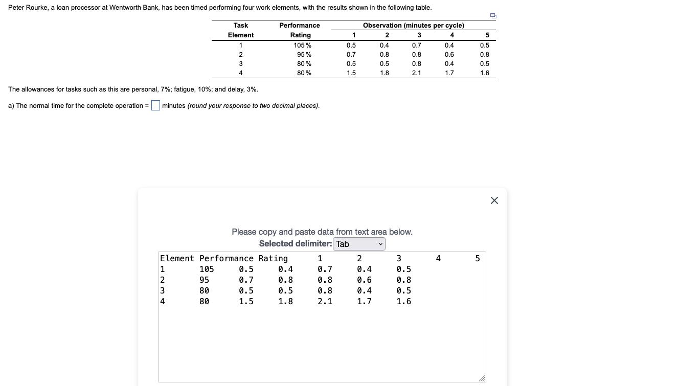 Solved The allowances for tasks such as this are personal, | Chegg.com