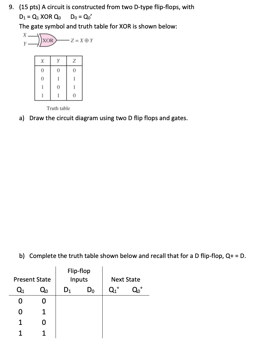 Solved 9. (15 pts) A circuit is constructed from two D-type | Chegg.com