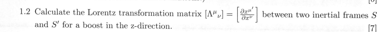 Solved 1.2 Calculate the Lorentz transformation matrix | Chegg.com