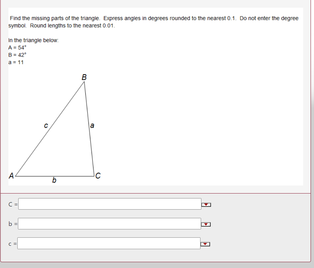 Solved Find the missing parts of the triangle. Express | Chegg.com