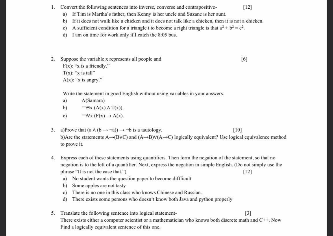 Solved 1. Convert the following sentences into inverse, | Chegg.com