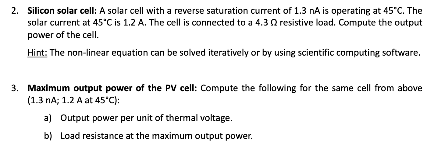 Solved 2. Silicon solar cell: A solar cell with a reverse | Chegg.com