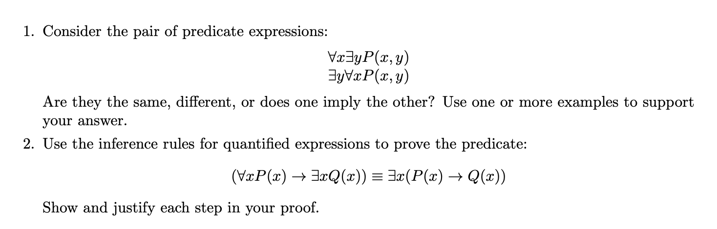Solved Consider the pair of ﻿predicate | Chegg.com
