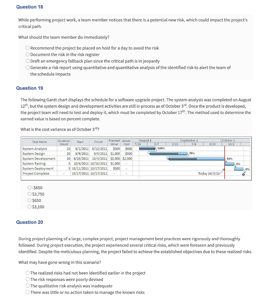 Solved Question 1 The project management plan specifies that | Chegg.com
