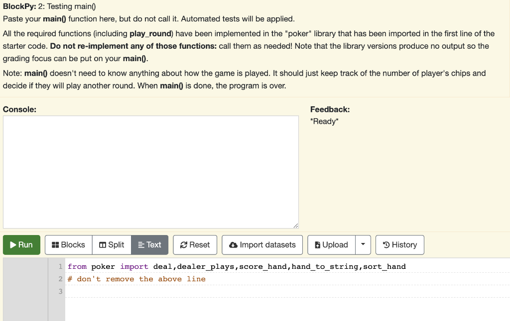 BlockPy: 2: Testing main() Paste your main() function | Chegg.com