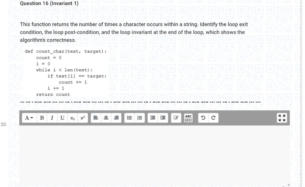 Solved 20 Question 16 (Invariant 1) 9199-99:99 This function | Chegg.com