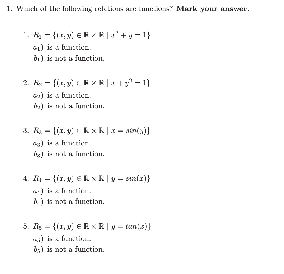 Solved 1. Which of the following relations are functions? | Chegg.com