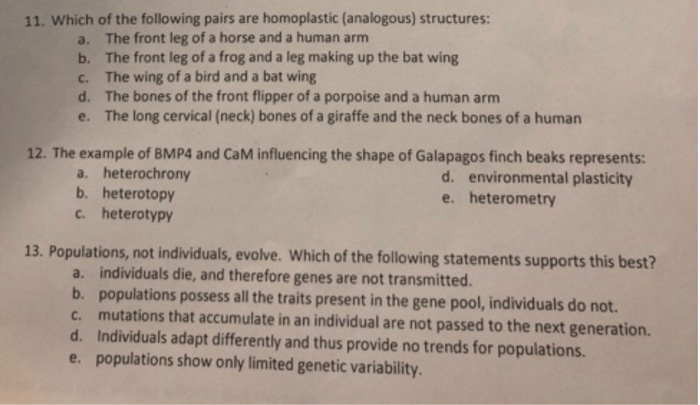 Solved 11. Which of the following pairs are homoplastic | Chegg.com