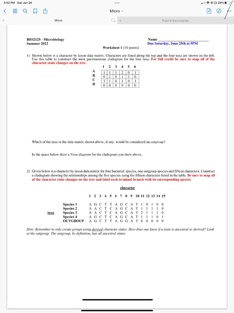 Solved Shown below is a character by taxon data matrix. | Chegg.com