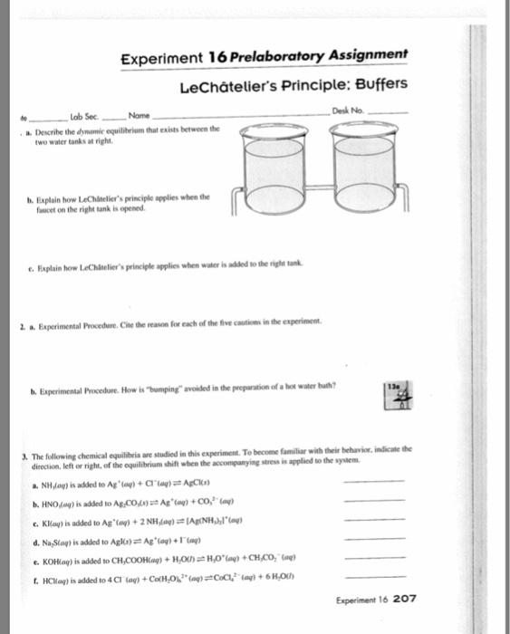 Solved Experiment 16 Prelaboratory Assignment LeChateliers | Chegg.com