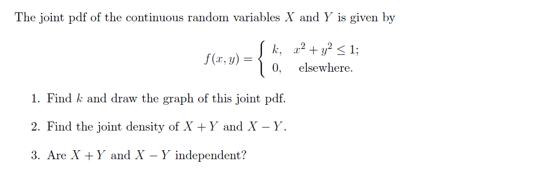 Solved The joint pdf of the continuous random variables X | Chegg.com