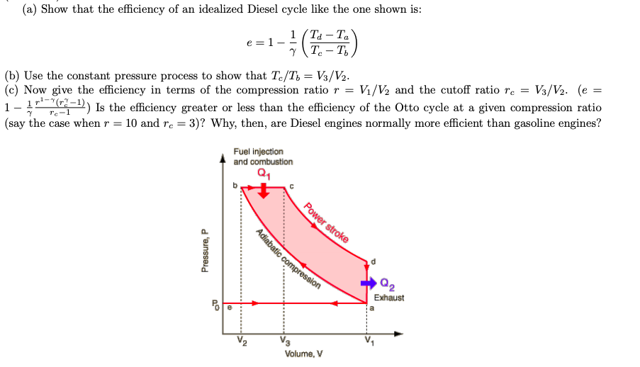 Solved (a) Show that the efficiency of an idealized Diesel | Chegg.com
