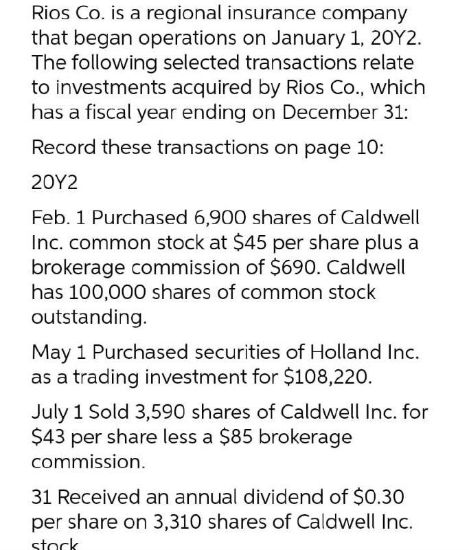 Solved Rios Co. is a regional insurance company that began | Chegg.com