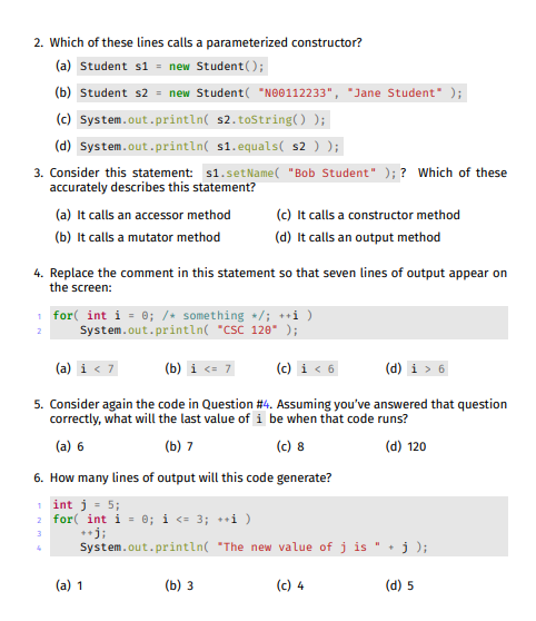 Solved 2. Which of these lines calls a parameterized | Chegg.com
