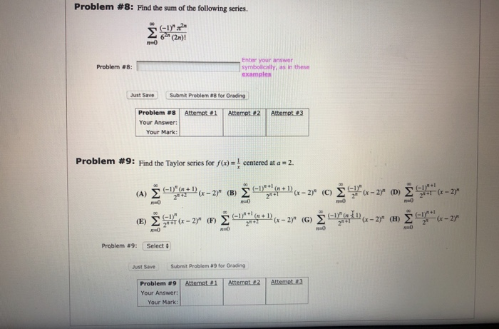 Solved Problem #8: Find the sum of the following series. | Chegg.com
