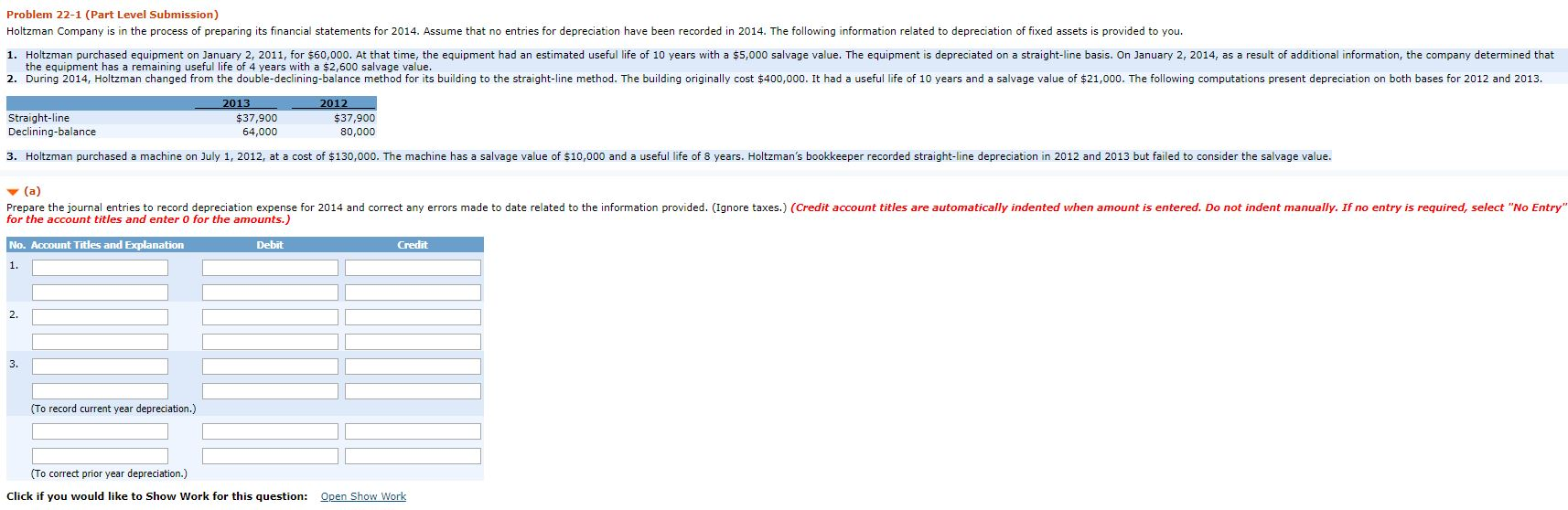 Solved Problem 22-1 (Part Level Submission) Holtzman Company | Chegg.com