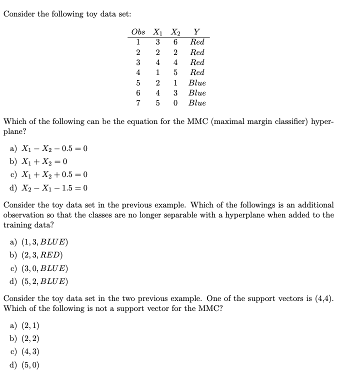 Consider the following toy data set 1 36 Red 2 2 2 | Chegg.com