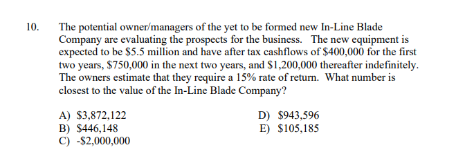 Solved 10. The potential owner/managers of the yet to be | Chegg.com