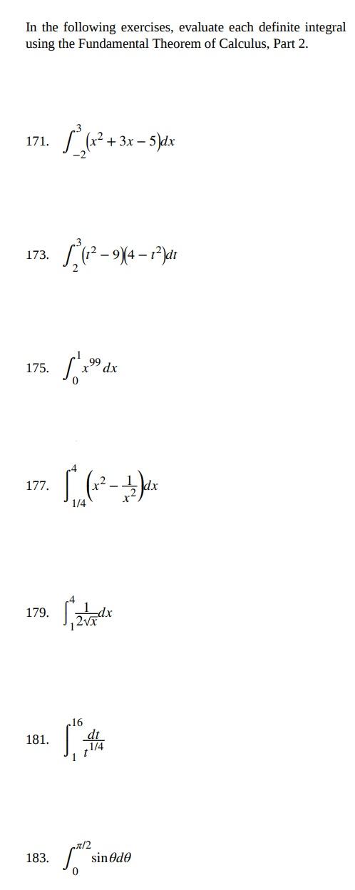 Solved In the following exercises, evaluate each definite | Chegg.com