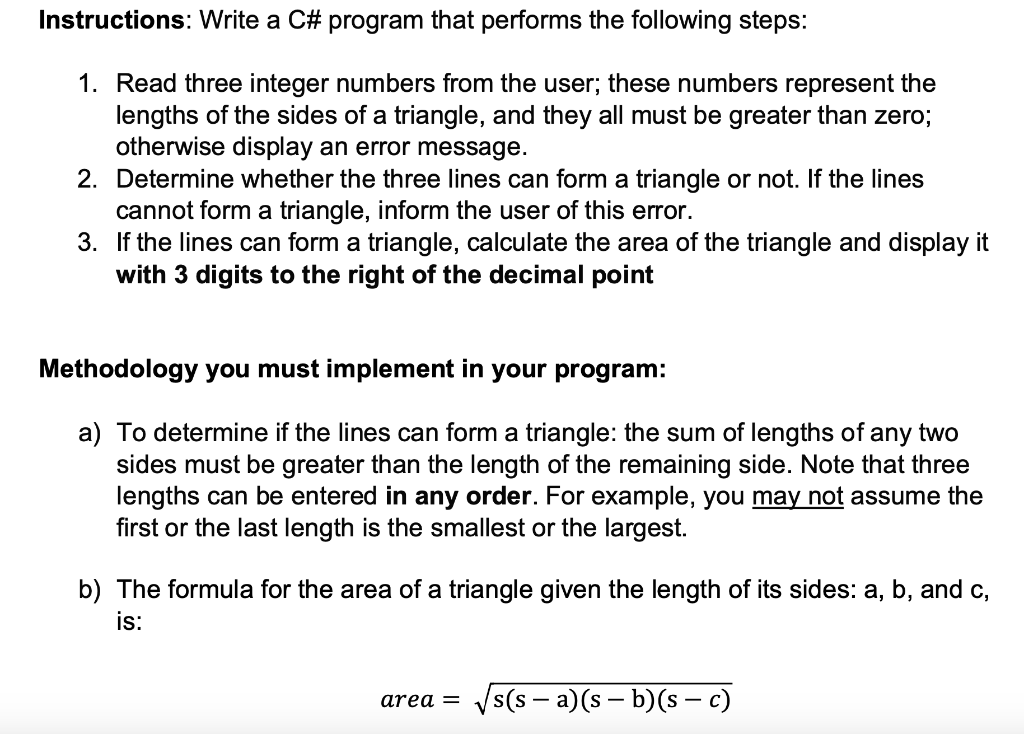 Solved Instructions: Write a C# program that performs the | Chegg.com