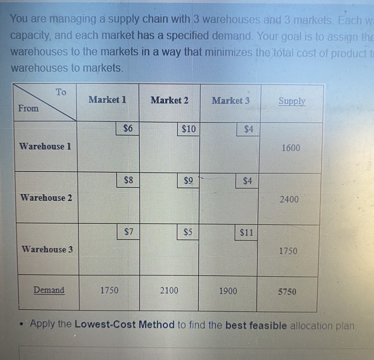 Solved You are managing a supply chain with 3 warehouses and | Chegg.com