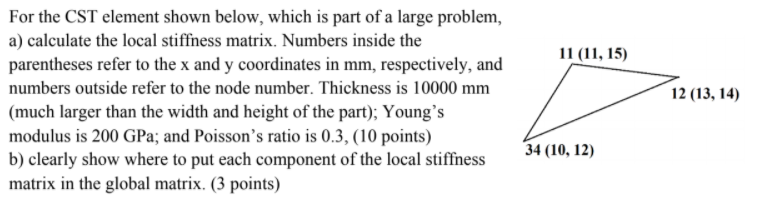 Solved 11 (11, 15) For the CST element shown below, which is | Chegg.com