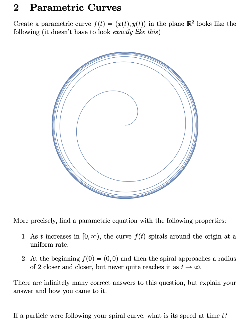 Solved 2 Parametric Curves Create a parametric curve | Chegg.com